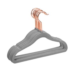 mizgi premium kids velvet hangers (pack of 50) with copper/rose gold hooks,space saving ultra thin,non slip baby hangers for children's skirt dress pants,clothes hangers(gray)