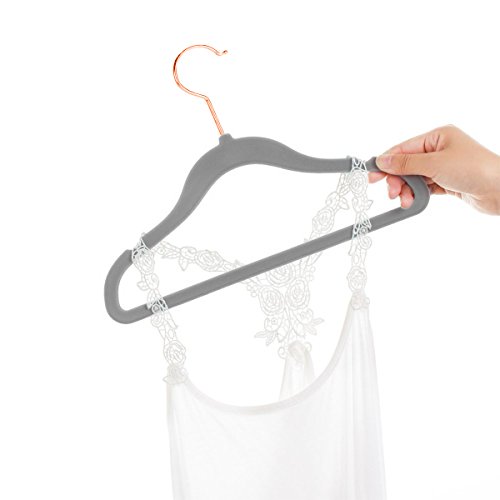 MIZGI Premium Kids Velvet Hangers (Pack of 50) with Copper/Rose Gold Hooks,Space Saving Ultra Thin,Non Slip Baby Hangers for Children's Skirt Dress Pants,Clothes Hangers(Gray)