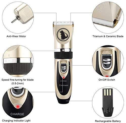 Ceenwes Dog Clippers with Sorage Case Low Noise Cat Clippers Rechargeable Dog Trimmer Cordless Pet Grooming Tool Professional Dog Hair Trimmer with Comb Guides Scissors for Dogs Cats & Others