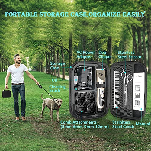 Ceenwes Dog Clippers with Sorage Case Low Noise Cat Clippers Rechargeable Dog Trimmer Cordless Pet Grooming Tool Professional Dog Hair Trimmer with Comb Guides Scissors for Dogs Cats & Others