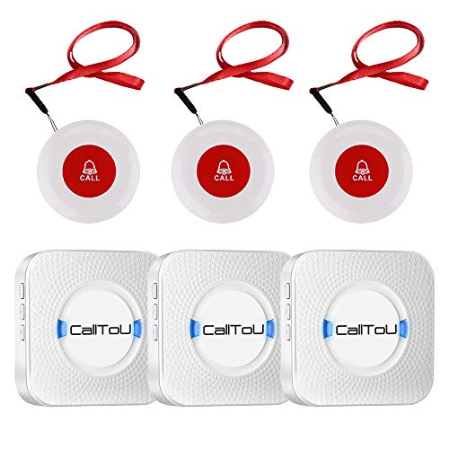 CallToU Wireless Caregiver Pager Elderly Alert Call Button for Seniors Patient Call Bell Intercom System 3 Plugin Receivers 3 Waterproof Transmitters