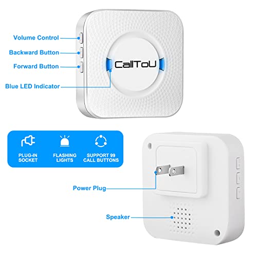 CallToU Wireless Caregiver Pager Elderly Alert Call Button for Seniors Patient Call Bell Intercom System 3 Plugin Receivers 3 Waterproof Transmitters