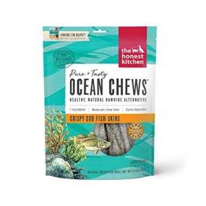 the honest kitchen ocean chews crispy cod fish skins dog treats, 5.5 oz (beams)