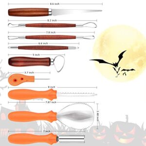 MeiGuiSha 10 Pieces Professional Wooden Pumpkin Carving Tools Kit Kit-13 Cuts, Scoops, Scrapers, Saws, Loops, Knives with Reusable PU Case Set, Knives with Reusable PU Case Set