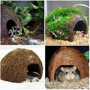 PINVNBY Natural Coconut Reptile Hideouts Lizard Coco Hut Hermit Crab Hut Aquarium Fish Hide Cave Spider Snail Climber Toys (2 Packs)