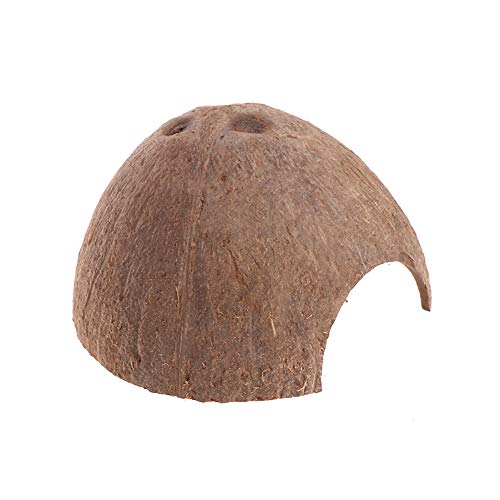 PINVNBY Natural Coconut Reptile Hideouts Lizard Coco Hut Hermit Crab Hut Aquarium Fish Hide Cave Spider Snail Climber Toys (2 Packs)