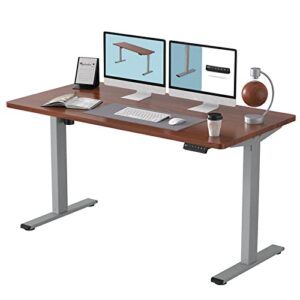 flexispot en1 height adjustable standing desk 55 x 28 inches whole-piece desk board memory controller computer laptop home office stand up desk(gray frame + 55" mahogany top)