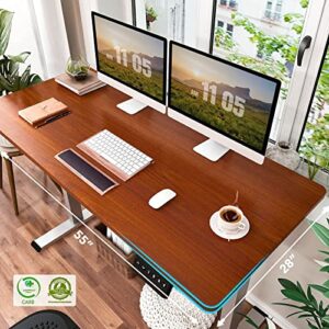 FLEXISPOT EN1 Height Adjustable Standing Desk 55 x 28 inches Whole-Piece Desk Board Memory Controller Computer Laptop Home Office Stand Up Desk(Gray Frame + 55" Mahogany Top)