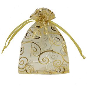 ankirol sheer organza favor bags 6x8 inch for wedding baby shower 100 pack gift bags samples display drawstring pouches (gold swirl)