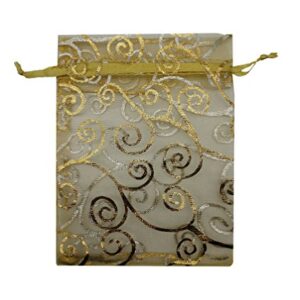 Ankirol Sheer Organza Favor Bags 6x8 inch for Wedding Baby Shower 100 pack Gift Bags Samples Display Drawstring Pouches (Gold Swirl)