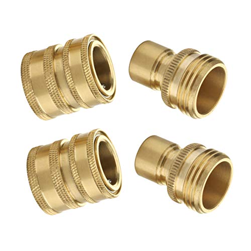 M MINGLE Garden Hose Quick Connect Fittings, 3/4 Inch GHT Solid Brass, Quick Connector Set, 2-Pack