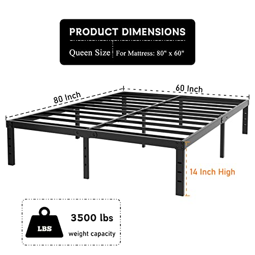 Homdock Queen Size Bed Frame- 14 Inch Metal Platform/Sturdy Strong Steel Structure 3500 lbs Heavy Duty/Noise Free/None Slip Mattress Foundation/No Box Spring Needed/Black Finish, Queen