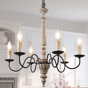 laluz french country chandelier farmhouse handmade wood 6 lights for dining, bedroom, living room, distressed