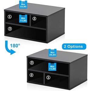 FITUEYES Printer Stands with Storage, Desktop Office Printer Riser Shelf with 3 compartments, 2-Tier Wood Paper Desk Organizers for Home Workspace, Black, DO304001WB