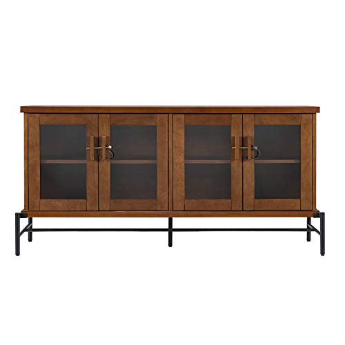 Furniture HotSpot Sideboard Buffet with Glass Doors - Credenza Storage Cabinet - Metal & Wood Construction