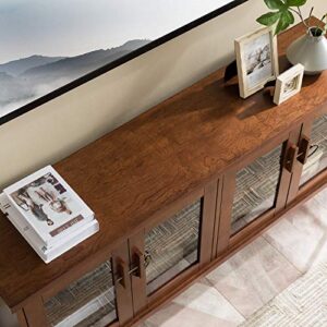 Furniture HotSpot Sideboard Buffet with Glass Doors - Credenza Storage Cabinet - Metal & Wood Construction