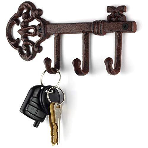 LULIND - Wall Mounted Rustic Key Holder (Vintage Cast Iron) (Rustic Brown)