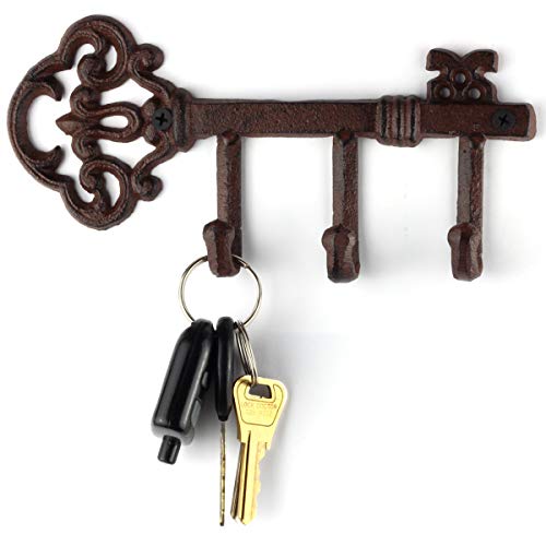 LULIND - Wall Mounted Rustic Key Holder (Vintage Cast Iron) (Rustic Brown)