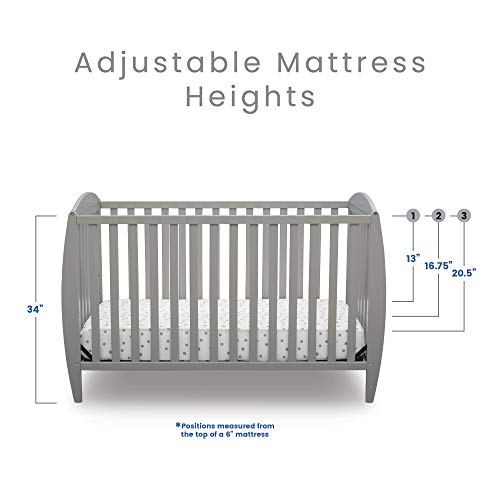 Delta Children Twinkle 4-in-1 Convertible Baby Crib, Easy to Assemble, Sustainable New Zealand Wood, Grey