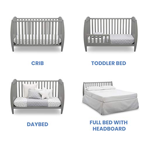 Delta Children Twinkle 4-in-1 Convertible Baby Crib, Easy to Assemble, Sustainable New Zealand Wood, Grey