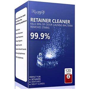 retainer cleaning tablets 120 tablets - 4 months supply, mouth guard cleaner, remove stains and bad odor, prevent brace discoloration, mint flavor