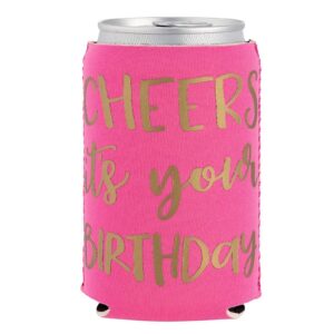 12 oz Birthday Neoprene Can Cooler Sleeves for Soda, Beer, Beverages (Pink, 12 Pack)