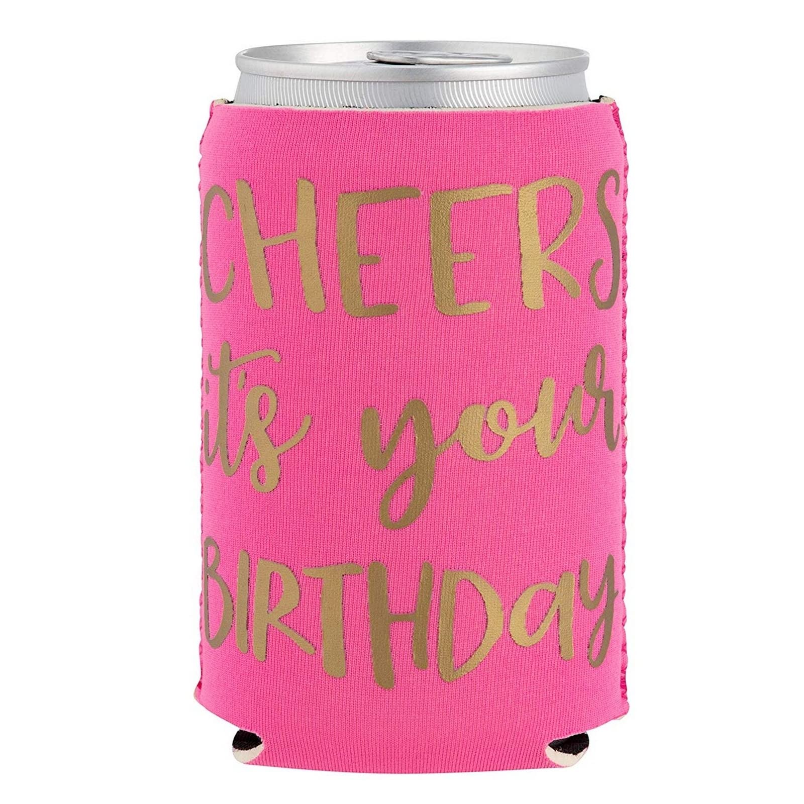 12 oz Birthday Neoprene Can Cooler Sleeves for Soda, Beer, Beverages (Pink, 12 Pack)