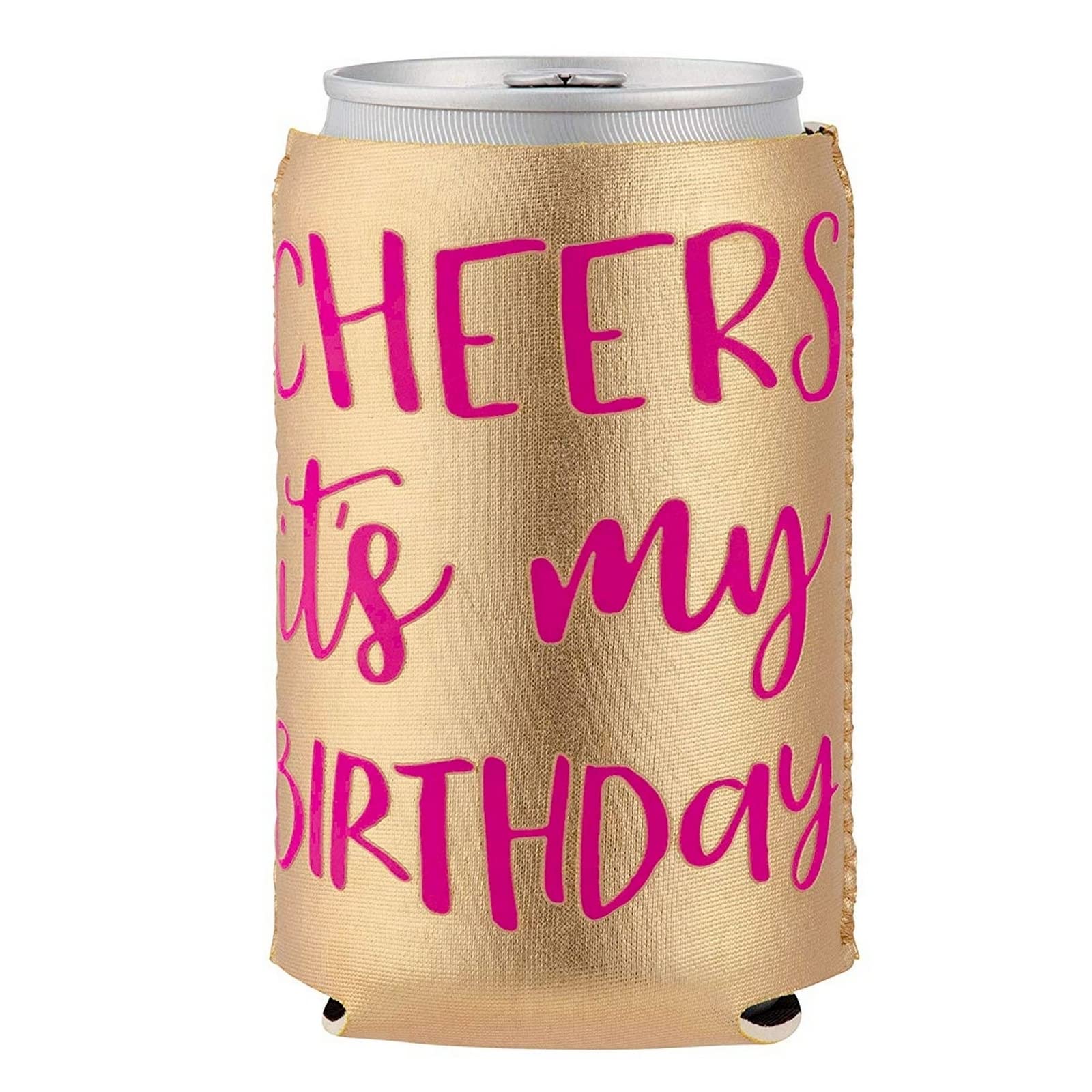 12 oz Birthday Neoprene Can Cooler Sleeves for Soda, Beer, Beverages (Pink, 12 Pack)