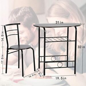 Dining Kitchen Table Dining Set Bar Breakfast Metal Frame 3 Piece Dining Room Table Set Table and Chair with 2 Chairs and Wine Rack