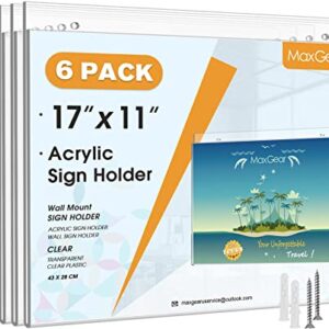 MaxGear Acrylic Sign Holder 11 x 17 inches Wall Mount Sign Holder with Screws Clear Plastic Wall Sign Holder Acrylic Frame for Office, Home, Store, Restaurant, Landscape, 6 Pack