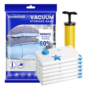 premium reusable vacuum storage bags with hand pump, jumbo 6 pack (40"x30"), durable compression bags for clothes blankets comforters pillows, double zip seal & leak valve