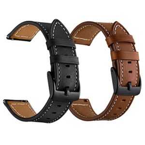 ldfas leather band for galaxy watch 5 pro 45mm/4 classic 46mm 42mm bands, 20mm watch strap compatible for samsung galaxy watch 5/4 40mm 44mm/active 2/3 41mm band, black/brown+black (2 pack)