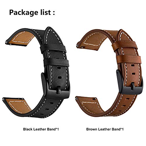 LDFAS Leather Band for Galaxy Watch 5 Pro 45mm/4 Classic 46mm 42mm Bands, 20mm Watch Strap Compatible for Samsung Galaxy Watch 5/4 40mm 44mm/Active 2/3 41mm Band, Black/Brown+Black (2 Pack)