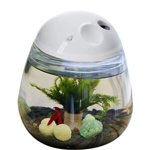 saim plastic small fish tank with lid desktop round fish bowl and led lighting for betta fish home office decoration (with charger pattern)