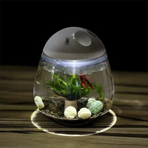 Saim Plastic Small Fish Tank with Lid Desktop Round Fish Bowl and LED Lighting for Betta Fish Home Office Decoration (with Charger Pattern)