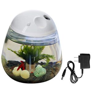 Saim Plastic Small Fish Tank with Lid Desktop Round Fish Bowl and LED Lighting for Betta Fish Home Office Decoration (with Charger Pattern)