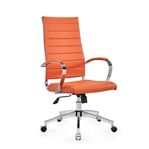 luxmod high back office chair with armrest, orange adjustable swivel chair in durable vegan leather, ergonomic desk chair for extra back & lumbar support –orange, janus collection