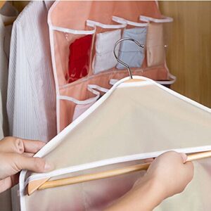 YOMXL Crystal Clear Hanger Storage Organizer 16 Pockets Over The Door Wall Hanging Storage Bags for Socks,Bra,Underwear Organizer (Medium, Beige)