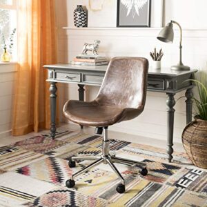 safavieh home collection fletcher brown faux leather/ chrome swivel adjustable height office desk chair