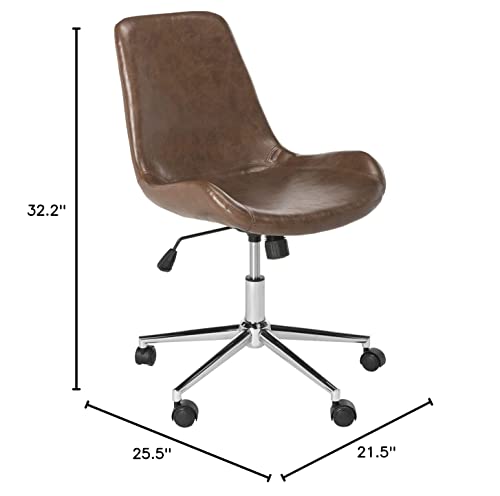 SAFAVIEH Home Collection Fletcher Brown Faux Leather/ Chrome Swivel Adjustable Height Office Desk Chair