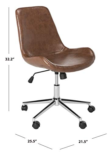 SAFAVIEH Home Collection Fletcher Brown Faux Leather/ Chrome Swivel Adjustable Height Office Desk Chair