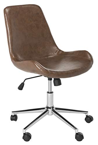 SAFAVIEH Home Collection Fletcher Brown Faux Leather/ Chrome Swivel Adjustable Height Office Desk Chair