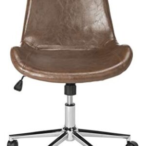 SAFAVIEH Home Collection Fletcher Brown Faux Leather/ Chrome Swivel Adjustable Height Office Desk Chair