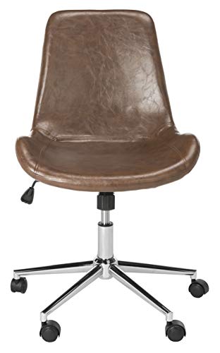 SAFAVIEH Home Collection Fletcher Brown Faux Leather/ Chrome Swivel Adjustable Height Office Desk Chair