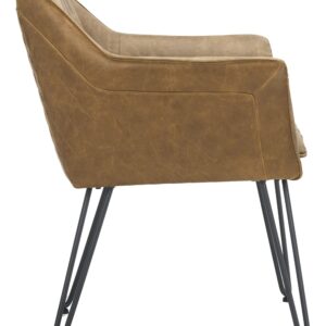 Safavieh Home Esme Mid-Century Modern Light Brown Faux Leather Dining Chair, Set of 2