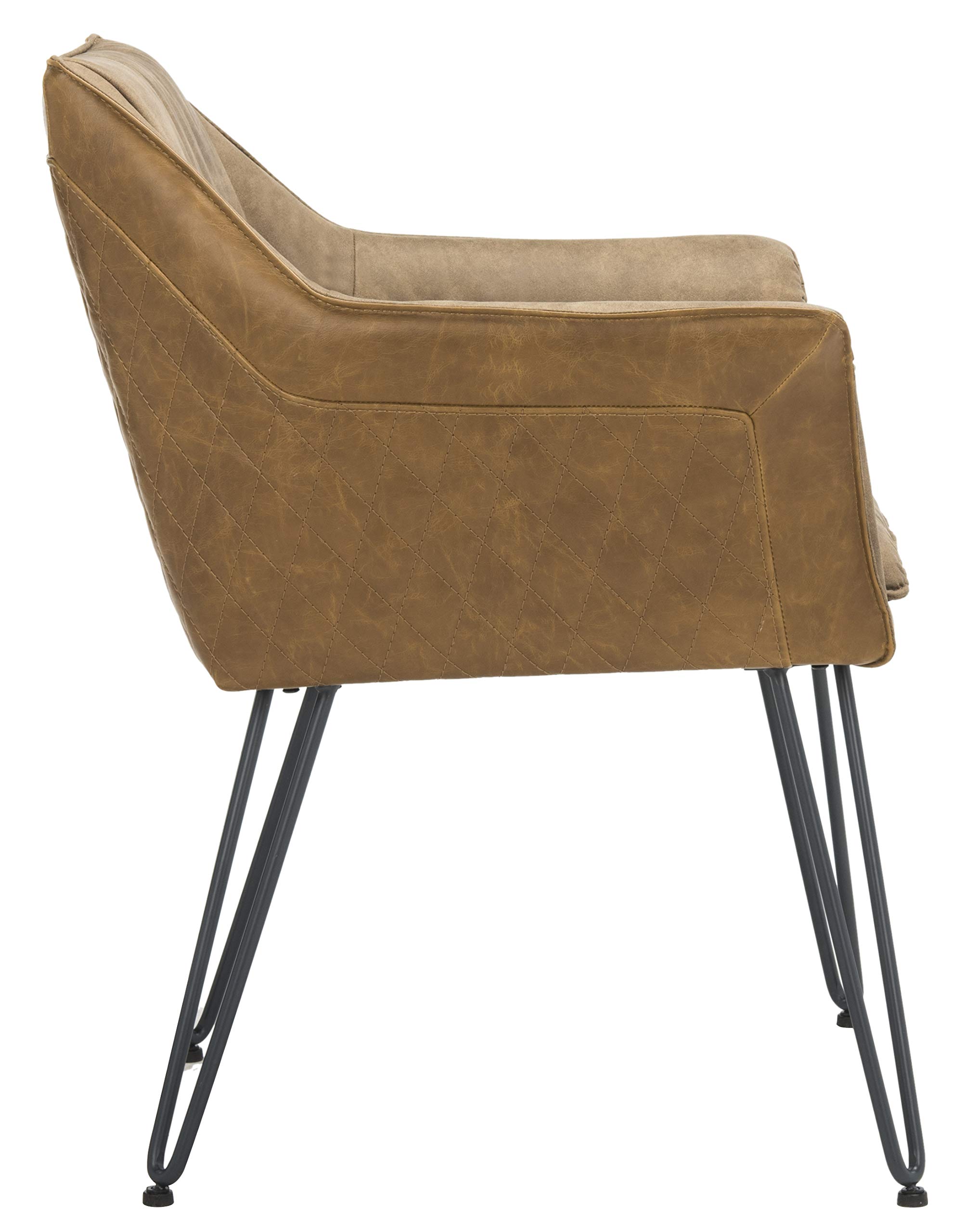 Safavieh Home Esme Mid-Century Modern Light Brown Faux Leather Dining Chair, Set of 2