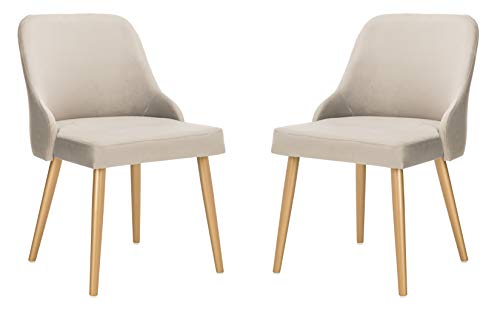 Safavieh Home Lulu Mid-Century Grey Velvet and Gold Dining Chair, Set of 2