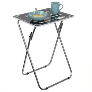 home basics bon appettit multi-purpose sturdy durable decorative cocktails tv folding table tray desk bedside laptop snacks, black