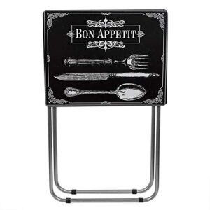 Home Basics Bon Appettit Multi-Purpose Sturdy Durable Decorative Cocktails TV Folding Table Tray Desk Bedside Laptop Snacks, Black