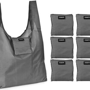 Masirs Ripstop Reusable Grocery Shopping Bag - Replace Paper and Plastic Bags with Large, Strong Eco Friendly Bags. Turns into a Carrying Pouch when Folded into Its Own Pocket. (GREY | 6-PACK)